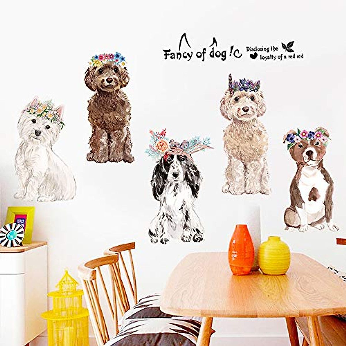 Fancy of Dog Large Size Wall Stickers Wall Decor for Bedroom Living Room Removable Vinyl Art Mural Decals for Girls Boys Kids