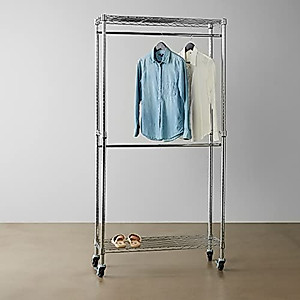 Amazon Basics Adjustable, Double Hanging Rod Garment Rolling Closet Organizer Rack - Chrome, 72 inches