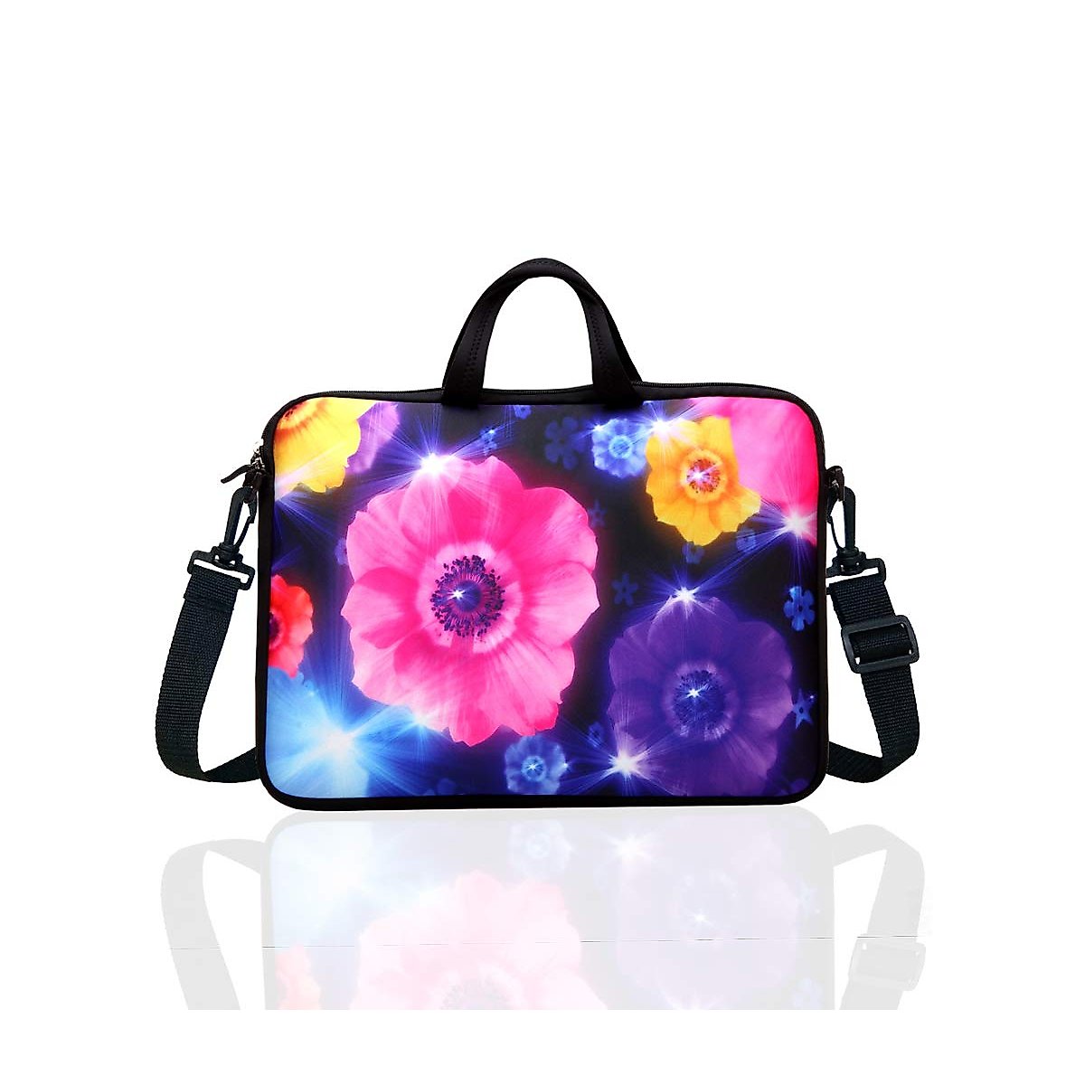 10-Inch Laptop Shoulder Bag Sleeve Case with padded handle for 9.6” 9.7" 10" 10.1" 10.5" Ipad/Netbook/Tablet/Reader (Colourful Flower)