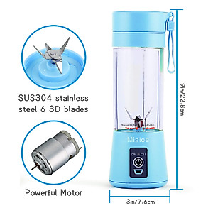 Portable 6 Blades in 3D Juicer Cup,Updated Version Rechargeable Juice Blender Magnetic Secure Switch Electric Fruit Mixer for Superb Mixing 380ml (blue)