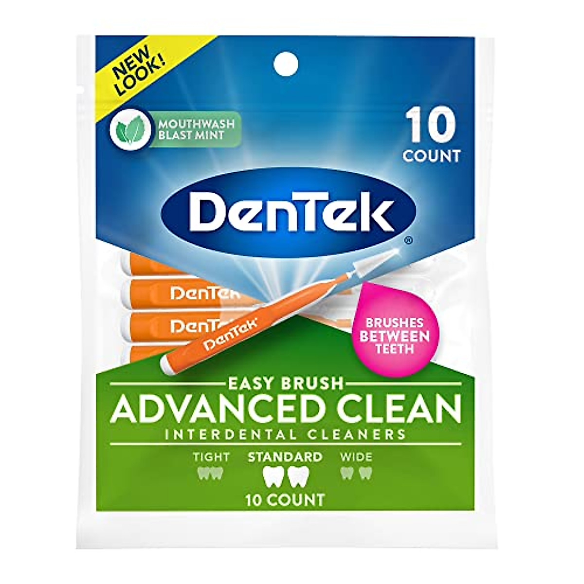 DenTek Solar Powered Easy Brush Advanced Clean Interdental Cleaners, Standard, 10 Count (Package May Vary)