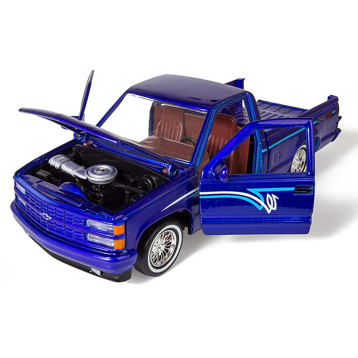 All Star Toys Motormax 1992 Chevy 454SS Pickup Lowrider Truck Candy Blue 1/24 Diecast Model Exclusive Get Low 79036