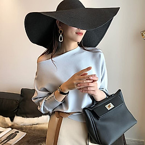 Women's Ridge Wide Floppy Brim Summer Hat Large Brimmed Garden Beach Sun Hat Big Summer Sun Hat Straw Cap Party Garden Travel Black