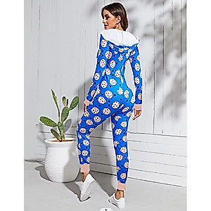 Ekouaer Christmas Onesie Women Sexy Pajamas Zipper Halloween One Piece Bodycon Outfit Jumpsuit Costume Biscuit Print S
