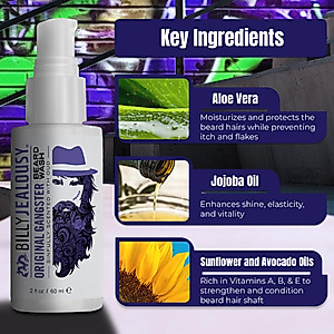 Billy Jealousy Beard Oil for Men, Weightless, Low Shine, and Hydrating Beard Moisturizer for Softer Hair, Helps Prevent Itching and Flakes, Original Gangster, 2 Fl Oz