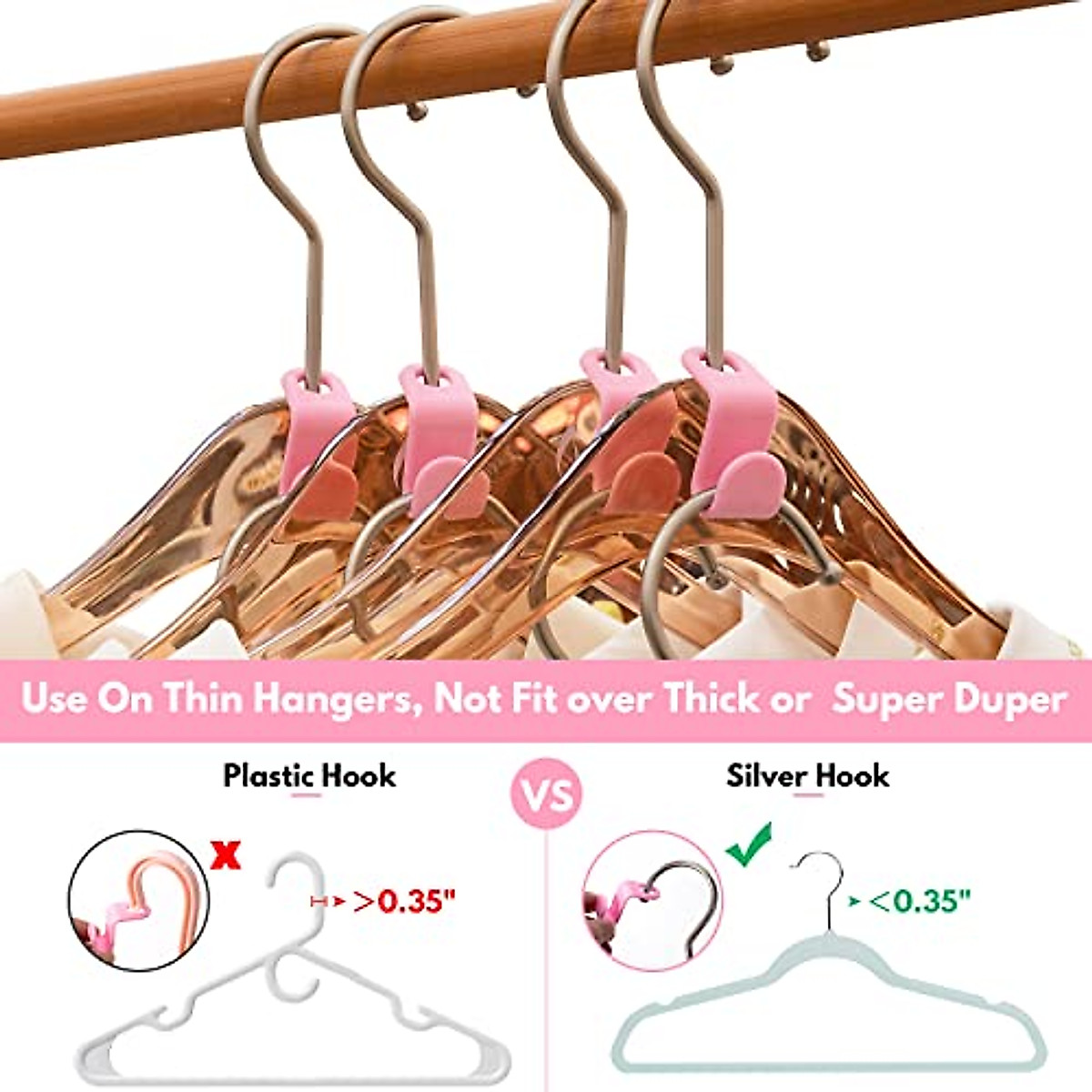 Jumperlay Clothes Hanger Hooks Connector for Outfit Pairing, Hanger Extender Hooks for Space Saving, Cascading Hanger Hooks for Organizing Small Closet, 100 Pack, White