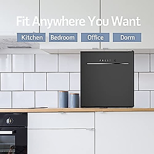 Frestec 1.7 Cu.Ft Mini Fridge for Bedroom, Mini Refrigerator with freezer, Dorm Fridge with Freezer, Reversible Door Perfect for Room and Office, Adjustable Temperature (no Handle, Black)