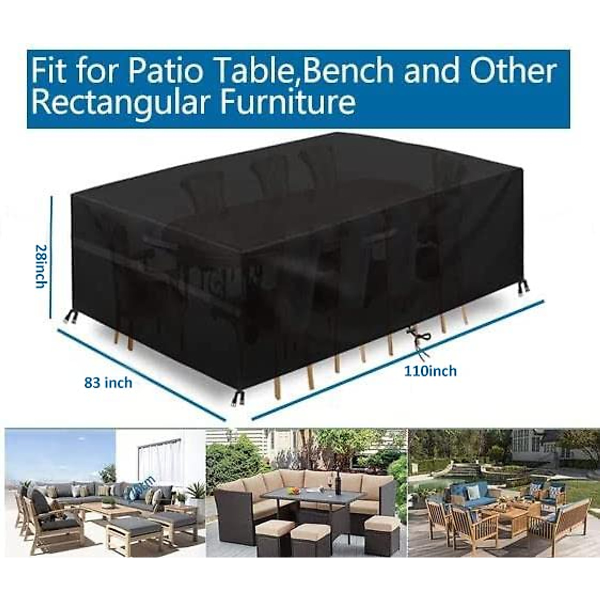 WANOCEAN Patio Furniture Covers Waterproof, Patio Table Cover Rectangle Outdoor 110" L X 83" W X 28" H 420D Oxford Fabric Dustproof with Storage Bag, Fits for Dining Square Table Sofa and Chair