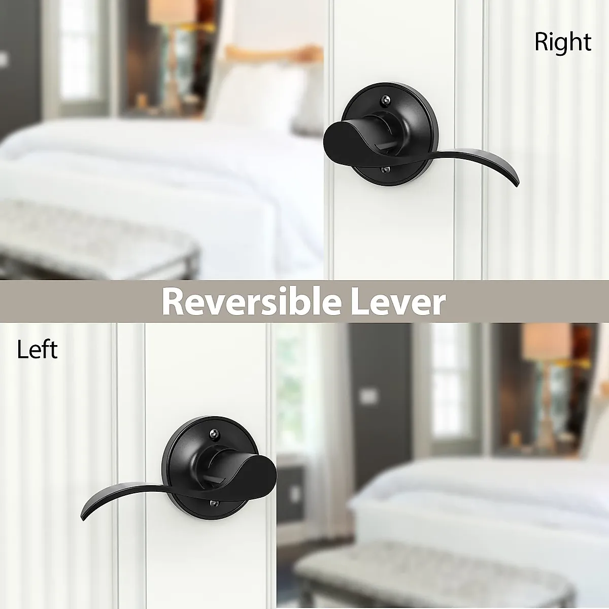 Ohuhu Dummy Door Handles, Black Door Handle Dummy Door Knob French Closet Door Handle Lever Single Side Non-Turning Wave Style Left/Right Hand Satin Zinc Matte Finish Laundry Room Hallway Pantry