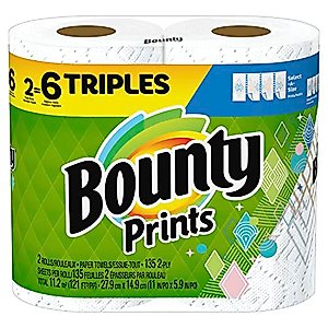 Bounty Select-A-Size Paper Towels, Print, 2 Triple Rolls = 6 Regular Rolls