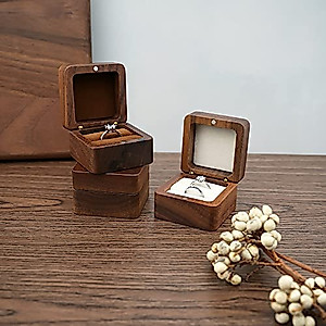 Funmii Custom Wedding Ring Box, Engraved Wodden Engagement Ring Box, Square Ring Holder for 2 Rings, Proposal Wedding Ceremony Ring Bearer Jewelry Box Gifts