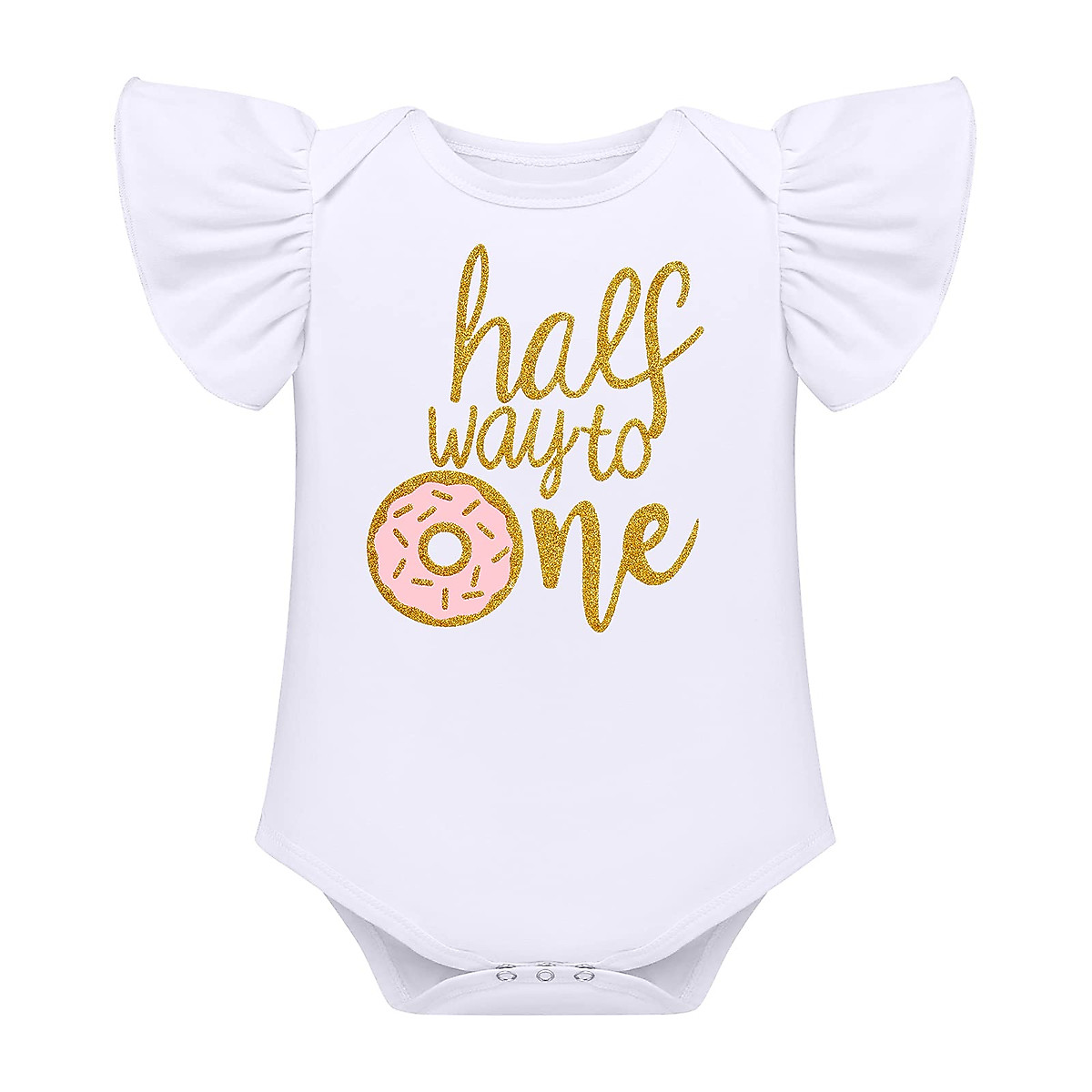 IBTOM CASTLE Newborn Toddler Baby Kid Girls Big Sister Outfits Clothing Set 1st Birthday Donut Letter Print Party Dress up 4Pcs Photo Cake Smash Formal Suit Donut Gold-half way to one 6 Months