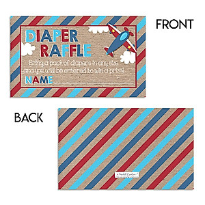 Flying By Airplane Themed Diaper Raffle Tickets for Boy Baby Showers, 20 2" X 3” Double Sided Insert Cards for Games by AmandaCreation, Bring a Pack of Diapers to Win Favors & Prizes!