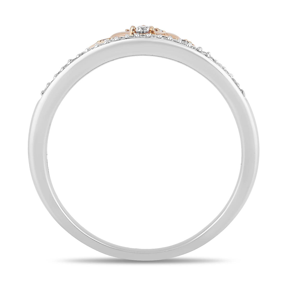 Jewelili Enchanted Disney Fine Jewelry Sterling Silver and 10K Rose Gold 1/6 Cttw Natural White Round Diamonds Ariel Tiara Ring Size 7
