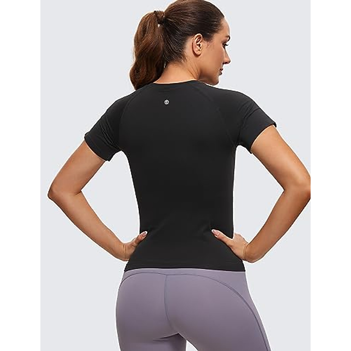 CRZ YOGA Women's Seamless Workout Tops Breathable Short Sleeve Gym Shirts Running Yoga Athletic T-Shirts Black Small