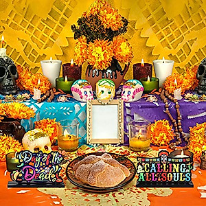 Halloween Table Centerpieces Day of The Dead Decorations Dia de Los Muertos Sugar Skull Signs Happy Halloween Decorations, Mexican Skeleton Skull Wooden Papel Picado Dinner Tier Tray Decor