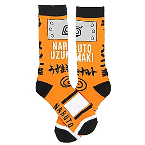 Bioworld Naruto Shippuden Naruto Uzumaki Hidden Leaf Village Logo Athletic Crew Socks
