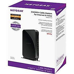 NETGEAR Cable Modem with Voice CM500V - For Xfinity by Comcast Internet & Voice | Supports Cable Plans Up to 300 Mbps | 2 Phone lines | DOCSIS 3.0, Black, 16x4 w/ Voice (CM500V-100NAS)