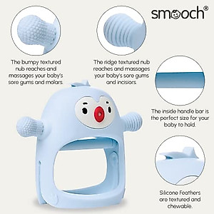 Smooch Penguin Mitten Teething Toys For Babies 0-6 Months, 12, 18 - Penguin Teethers For Babies Are Easy To Hold, Silicone Baby Teether Toys Are Soft Yet Durable - Provides Teething Pain Relief (Blue)