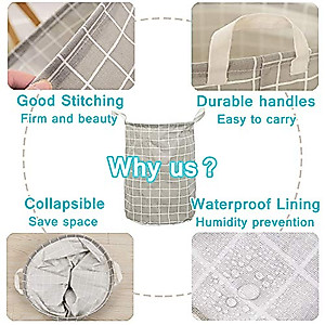 17-Inches Collapsible Laundry Baskets - Clothes Hampers for Laundry - Cotton Linen Laundry Bin w/ Waterproof Lining and Drawstring, Medium