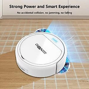 Robot Vacuum Cleaner, Self Detects Stairs Pet Hair Smart Navigation 3 In 1 Robotic Vacuum Cleaner With Watertank/Dustbin/Brush, Blocked By Hair, Remote/App, Ideal for Home Office Carpet Tile (White)