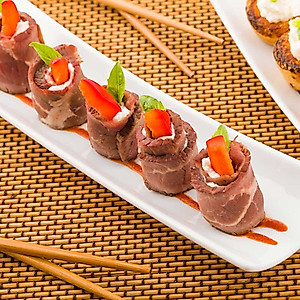 Restaurantware Shinto 10.3 Inch x 2.8 Inch Rectangular Serving Plate 1 Rectangle Porcelain Tray - Curved Stain Resistant White Porcelain Long Sushi Plate Chip Resistant For Sushi Or Appetizers