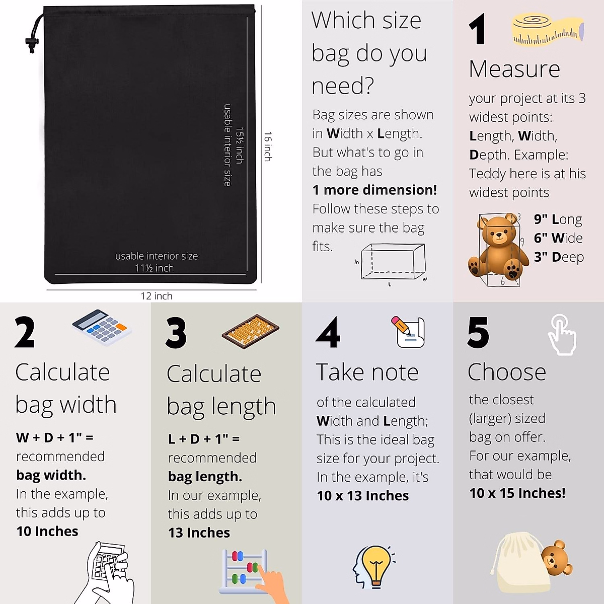 PALTERWEAR Drawstring Bag - Nylon Cinch and Ditty Stuff Pouch with Toggle (12 x 16-6 pack, Black)