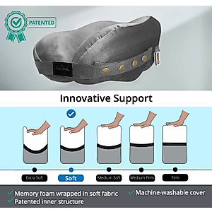 Chiropractic Neck Support Pillow - Cervical Collar - Neck Pain - Lower Back Lumbar Support - Memory Foam Travel Pillow - Grey