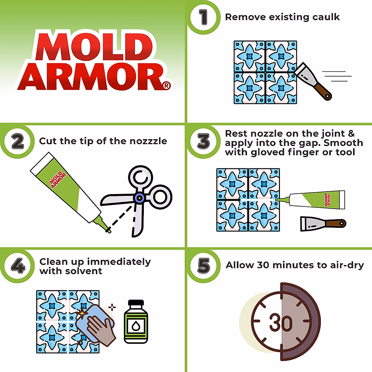 MOLD ARMOR 100% Silicone Mold Free Caulk & Sealant (White), 5.5 Oz.
