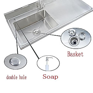 Freestanding Stainless Steel Commercial Restaurant Kitchen Sink Set With Faucet And Deodorizing Drain, Utility Wash Basin With Worktop And Double Storage Rack + Knife Slot, Indoor Outdoor