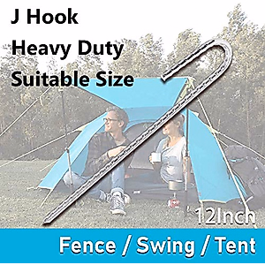 Tingyuan 12 Pack 12" Rebar Stakes Heavy Duty J Hook Ground Anchors, Anti Rust Metal Steel Tent Stakes Garden Fence Stakes, Silver