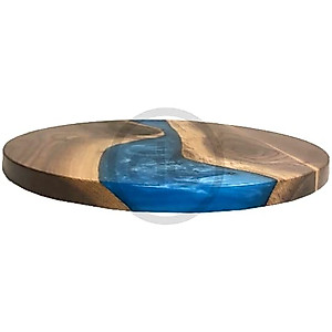 DutchCrafters 17" Round Lazy Susan, Solid Walnut Wood with Blue Resin Epoxy River Rotating Tray - Amish Made in America
