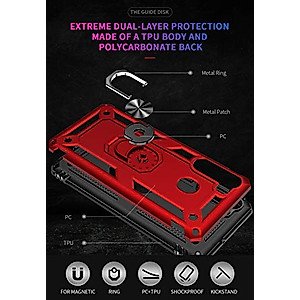 YZOK for Galaxy A21 Case, Samsung A21 Case, with HD Screen Protector, [Military Grade] Ring Car Mount Kickstand Hybrid Hard PC Soft TPU Shockproof Protective Case for Samsung Galaxy A21 (Red)