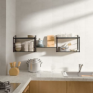 Adjustable Floating Shelf with Sturdy Metal Frame - Pine Wood DIY Long Shelves, Reclaimed Wood Shelves for Wall Storage, Wall Mounted Shelf for Multiple Purposes Perfect for Home and Office, Black