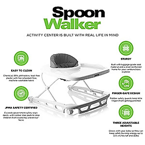 Joovy Spoon Baby Walker & Activity Center Featuring Three Adjustable Heights, Tough Luggage Grade Seat Material, and 30 lb Weight Capacity - JPMA Safety Certified (Charcoal)