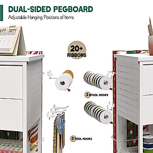 𝗬𝘂𝗺𝗸𝗳𝗼𝗶 Wrapping Paper Storage Cart, Rolling Gift Wrap Station with Ribbon and Gift Bag Storage, Wrapping Paper Organizer Holder, Craft Organizers and Storage for Christmas