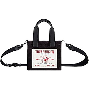 True Religion Tote, Women's Mini Travel Shoulder Bag with Adjustable Strap, Black Denim