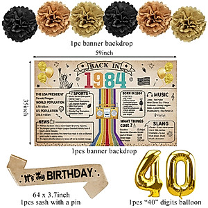 40th Birthday Decorations for Women, Yatufom 21Pcs Back in 1984 Birthday Party Supplies, Happy 40th Birthday Banner Forty Birthday Decorations