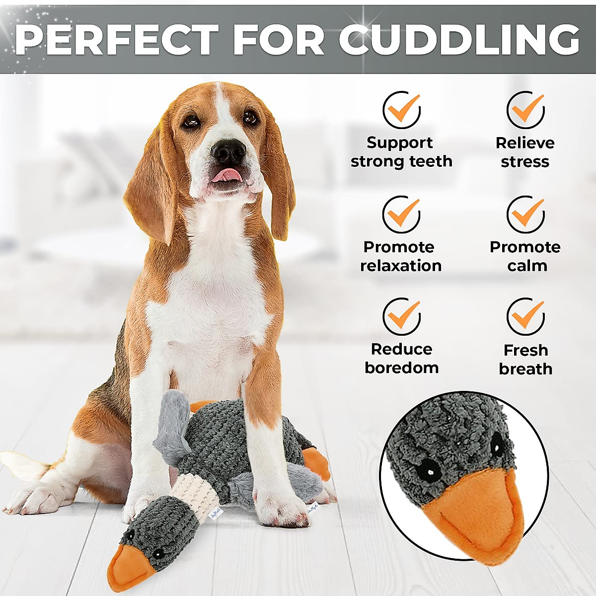 Dearlydo Duck Dog Toy – Mallard Duck Plush for Dogs – Squeaky Dog Toy for Small, Medium and Large Dogs – Durable Dog Toys for Playing, Chewing, Biting – Interactive Dog Toys for Play and Fetch (Grey)