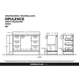 Fine Fixtures Opulence Collection 48 in. W x 20 in. D x 33 in. H Bathroom Vanity in Navy Blue with Black Marble Sintered Stone Sink - Satin Brass Hardware