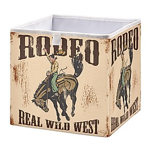 QUGRL Cowboy Rodeo Cube Storage Bins Organizer Vintage Wild West Clothes Storage Basket Box for Shelves Closet Cabinet Office Dorm Bedroom 11x11 in