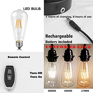 SKIVTGLAMP Industrial Wall Sconce Rechargeable Battery Operated LED Picture Lights with Remote, Cordless E26 LED Two-Heads Black Wall lamp Dimmable for Hallway No Drilling Aisle 2 Lights