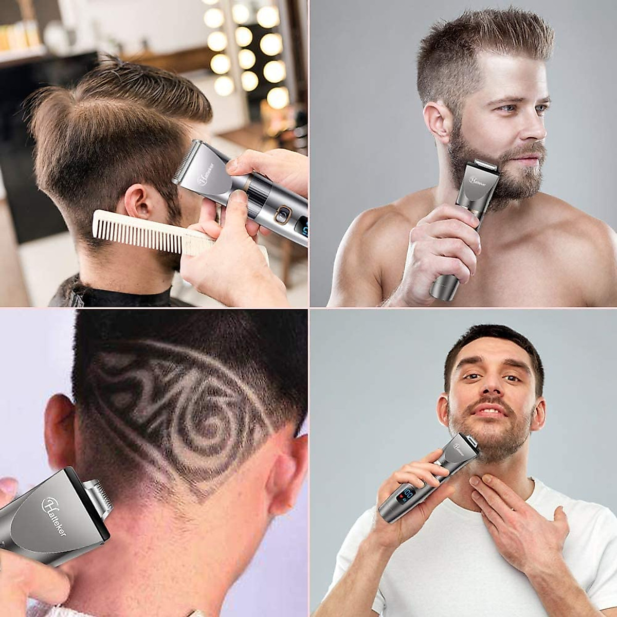 Hatteker Beard Trimmer for Men Professional Hair Clipper Hair Trimmer Shaver Haircut Detail Trimmer Hair Cutting Kit for Men Cordless Waterproof