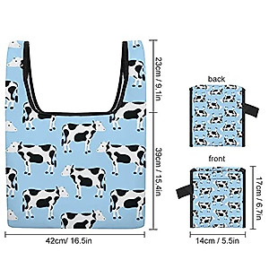 Cow Printed Reusable Grocery Bag with Handle Foldable Shopping Tote Bags Portable for Supermarket Camping
