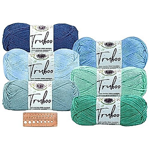 Lion Brand Yarn - Truboo - 6 Pack Assortment with Needle Gauge (Deep Waters)