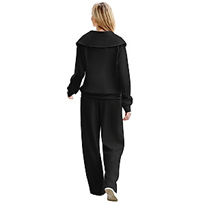 XIEERDUO Loungewear Set Women Fall Fashion 2024 Sweatsuit Set 2 Piece Outfits Black M