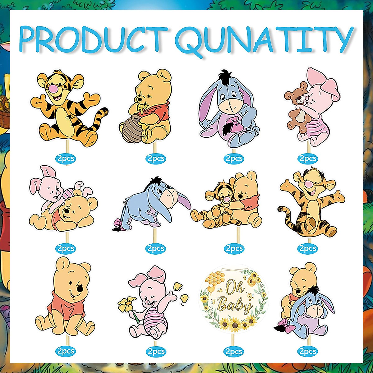 24 PCS Classic The Pooh Centerpieces Winnie Table Toppers On Sticks Cutouts for Winnie Baby Shower decorations Winnie Table Decorations Winnie Birthday Party Supplies