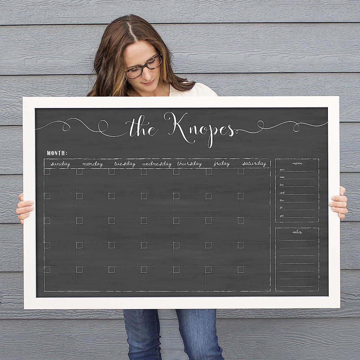 Chalkboard Calendar, 24x18 or 36x24 Horizontal Framed Dry Erase Calendar, Free Customization, Reusable 18x24 Customized Dry Erase Wall Calendar, Family Framed Calendar, perpetual calendar