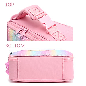 FlowFly Kids Lunch box Insulated Soft Bag Mini Cooler Back to School Thermal Meal Tote Kit for Girls, Boys, Glitter-RainBow