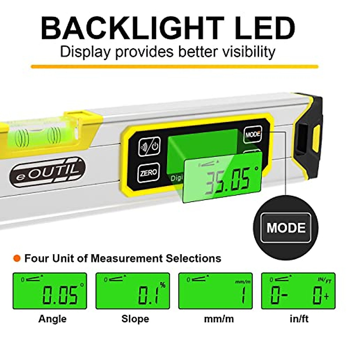 12-Inch Digital Torpedo Level and Protractor Aluminum Inclinometer Angle Finder with Backlight LED Display & V-Groove Magnetic Base, IP54 Dust/Water Resistant Smart Level